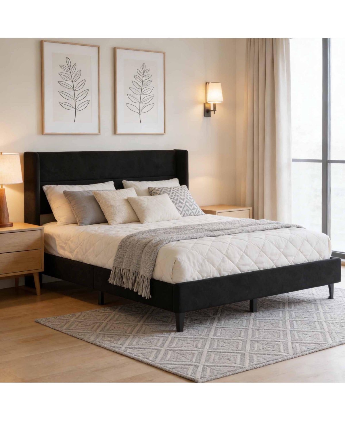 Click here for gaomon Modern Velvet Wingback Upholstered Bed Fram... prices