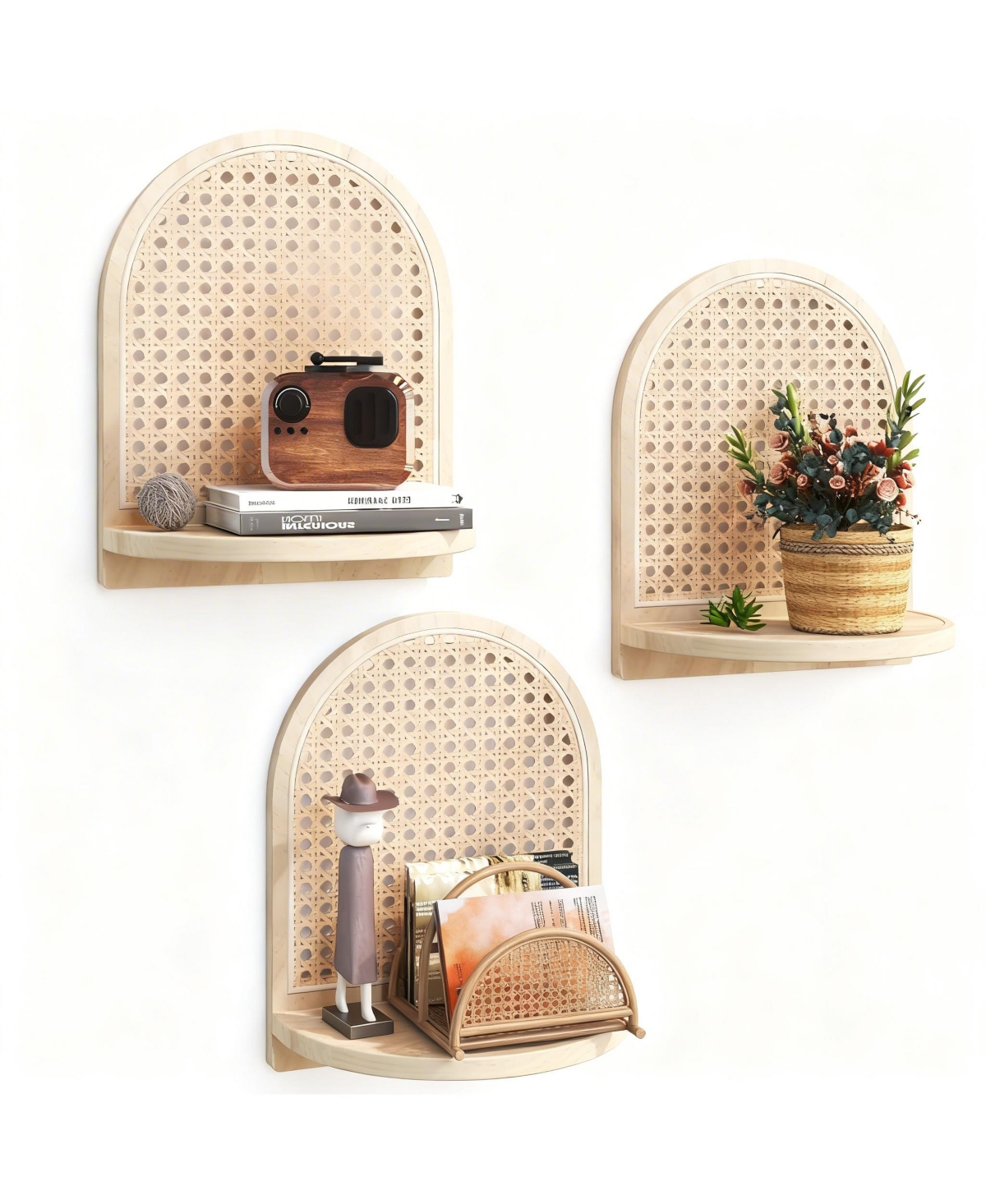 Click here for Yigii Rattan Wall Shelf Set of 3 7" Wicker De... prices