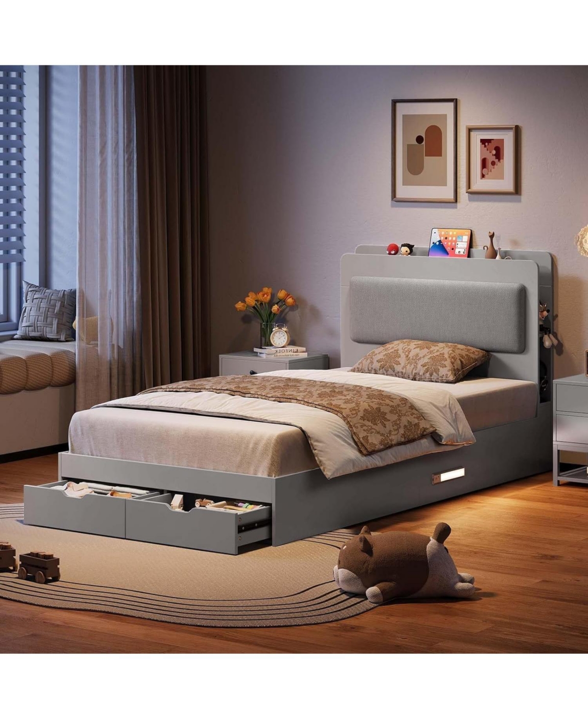 Click here for gaomon Twin Platform Bed Frame with Headboard & St... prices