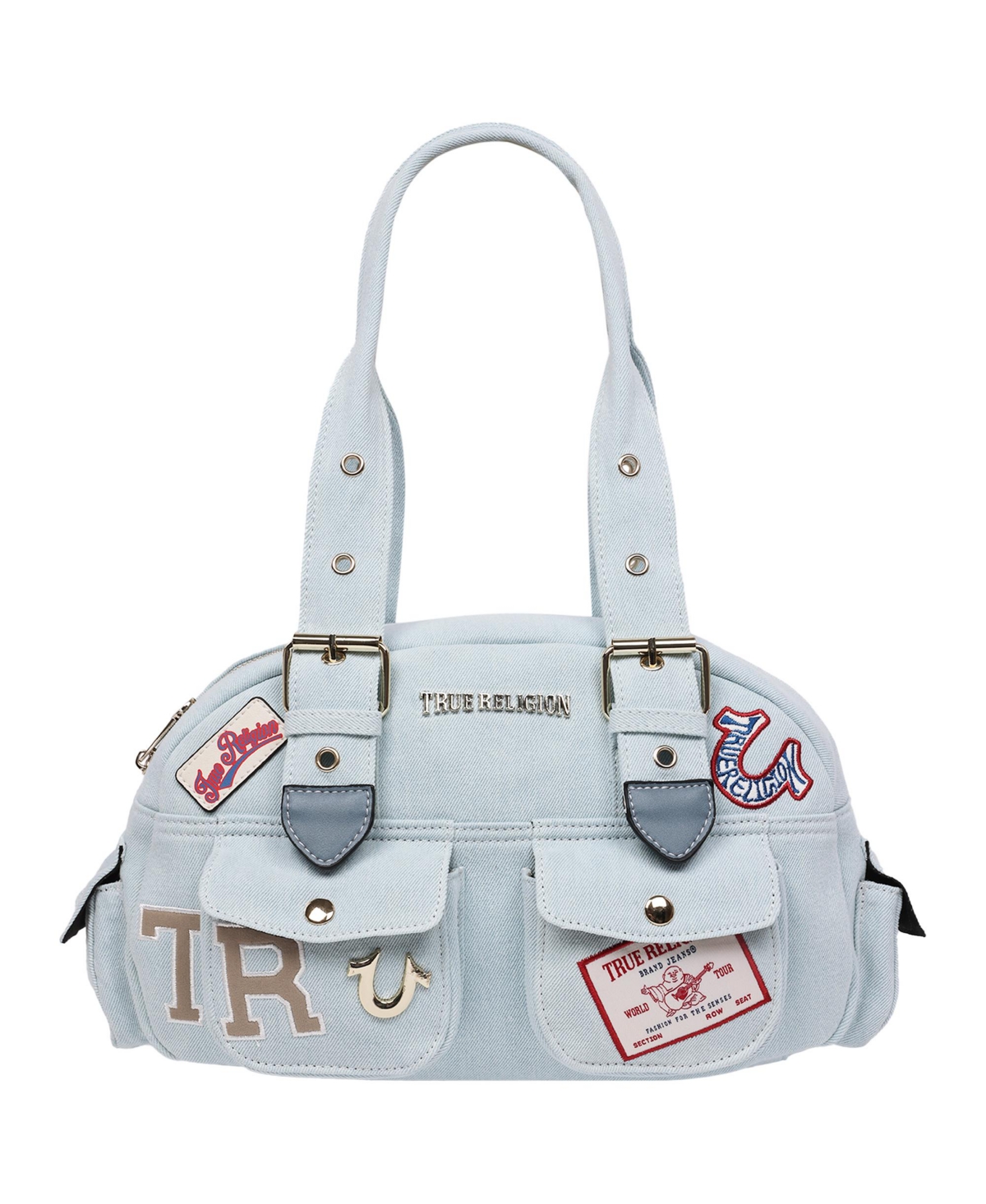 Click here for True Religion Multi Patch Satchel - Light blue prices