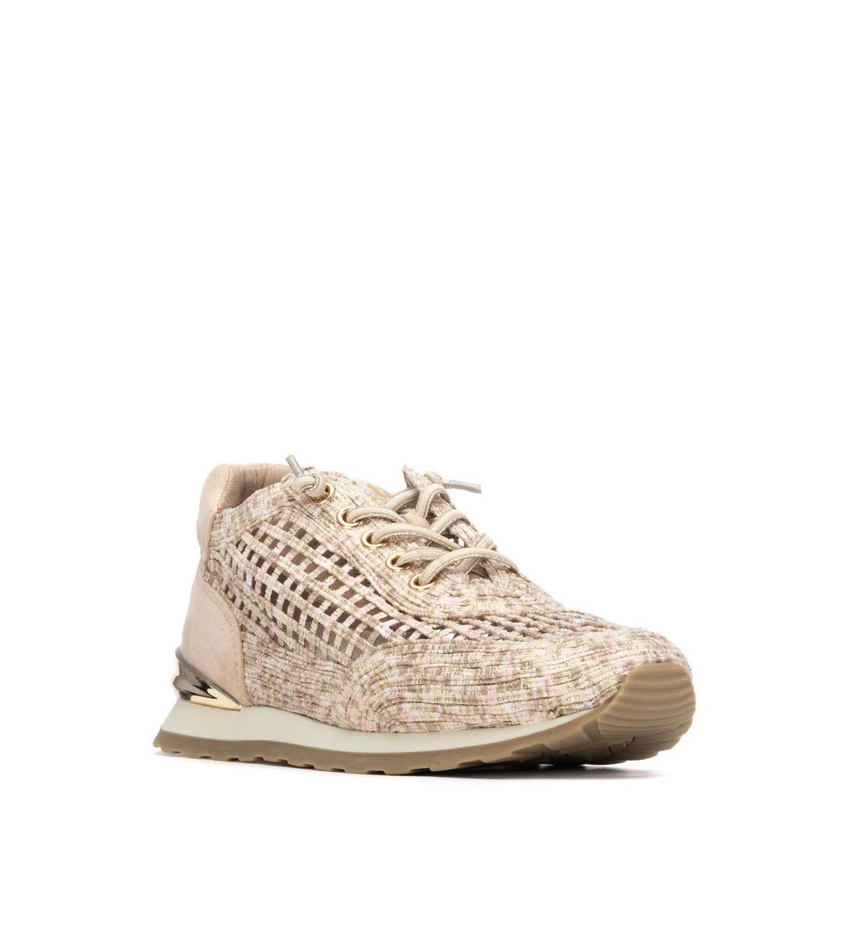 Click here for Xti Womens Mesh Lace Up Sneakers - Beige prices