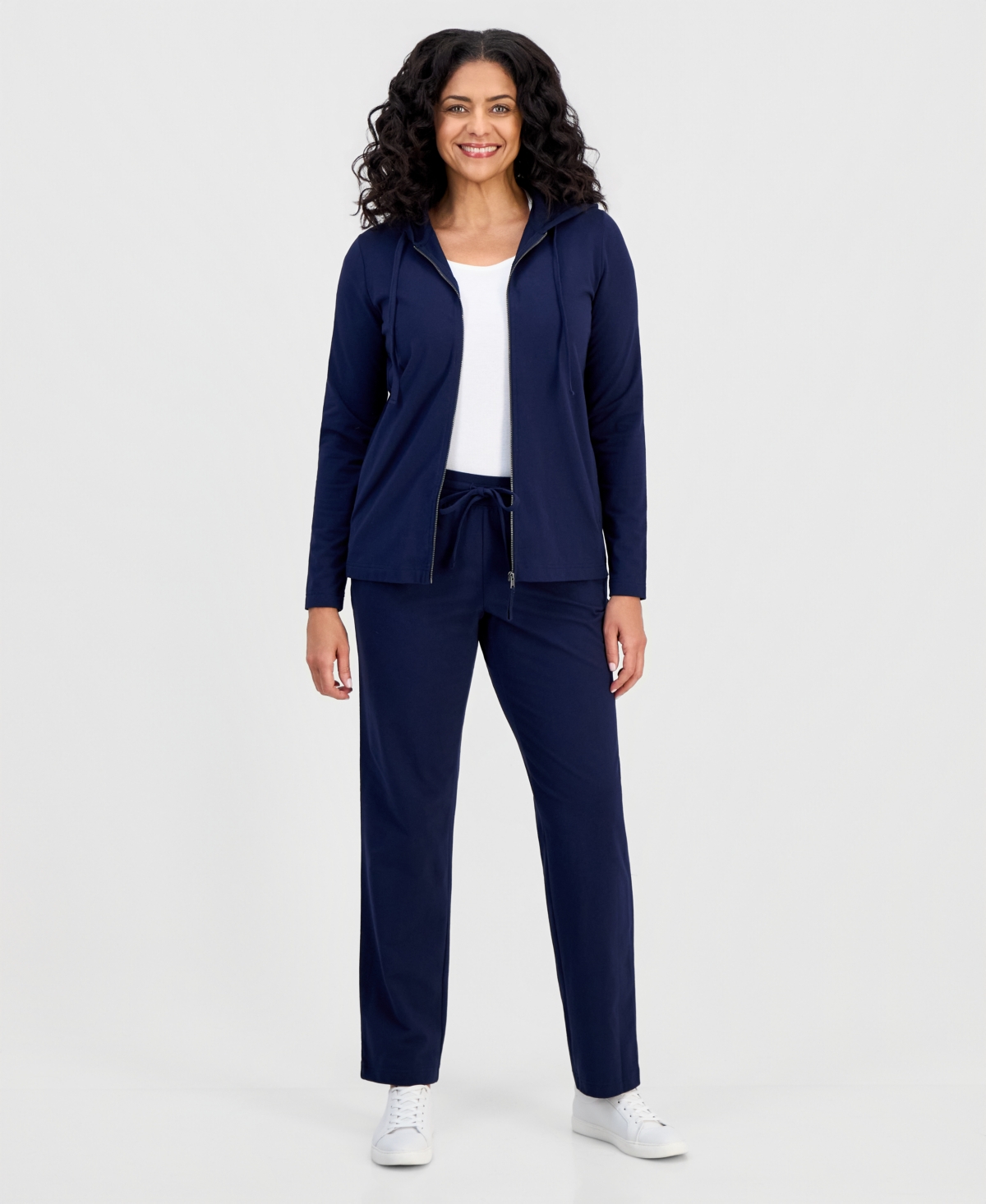 Click here for Style & Co Womens Zip-Front Hooded Sweatshirt  Cre... prices