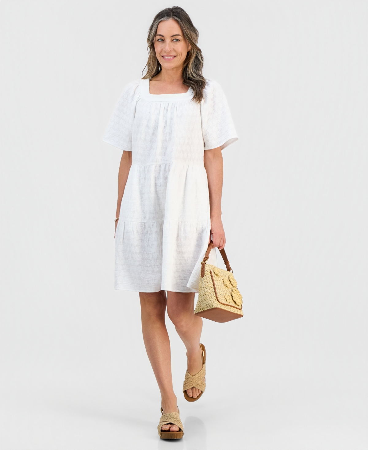 Click here for Style & Co Petite Cotton Embroidered Square-Neck D... prices