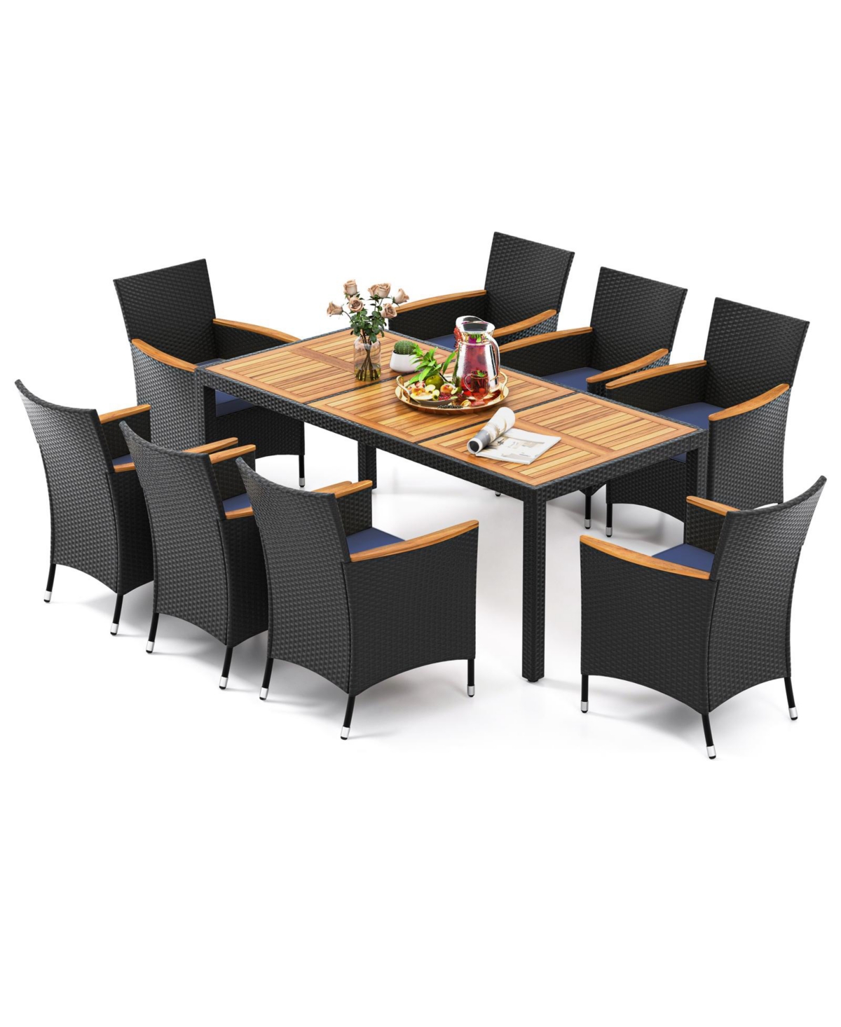 Click here for Gymax Set of 9 Outdoor Dining Set w/ Acacia Wood T... prices