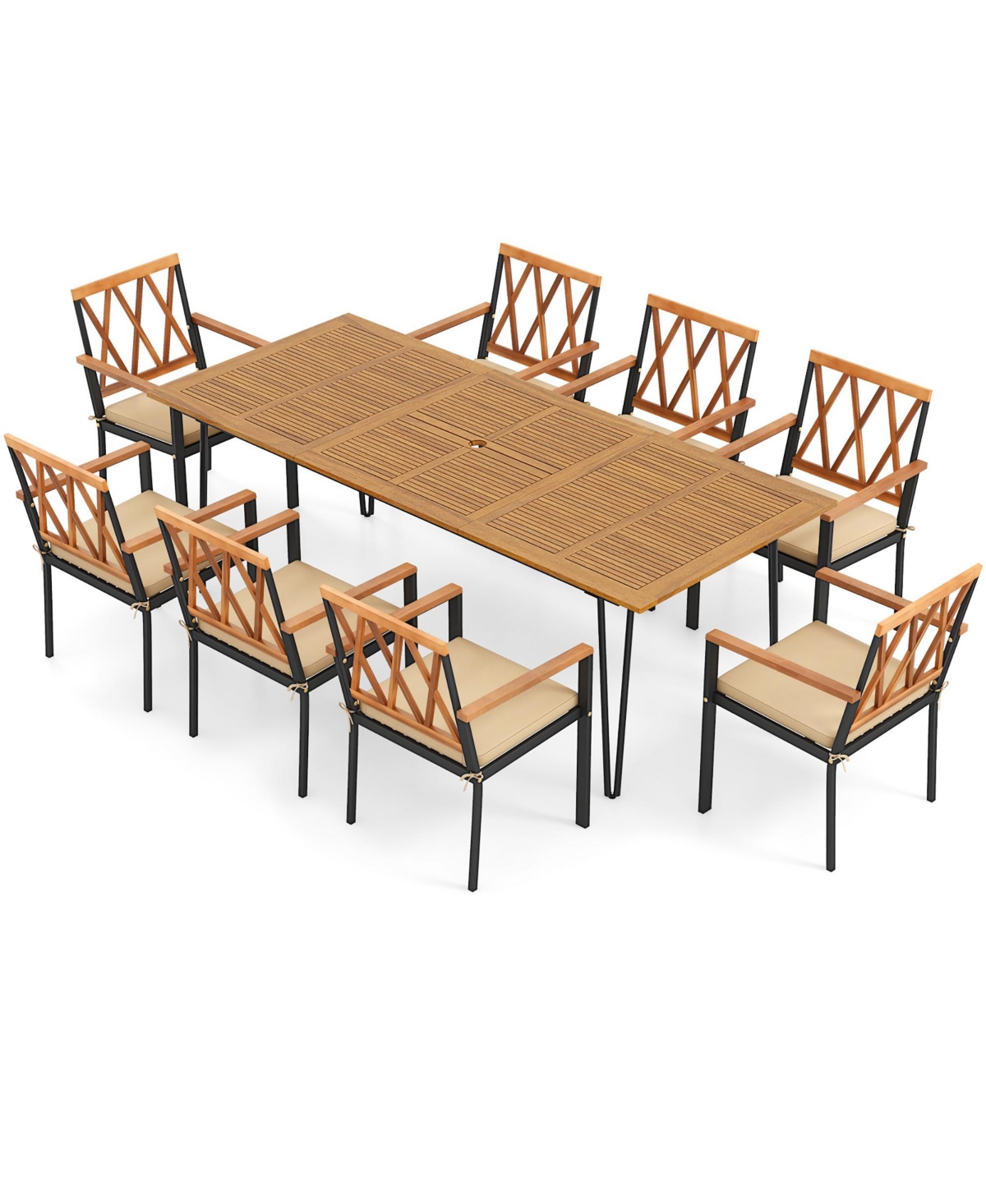 Click here for Gymax 9 Pcs Patio Dining Set w/ 8 Chairs Acacia Wo... prices