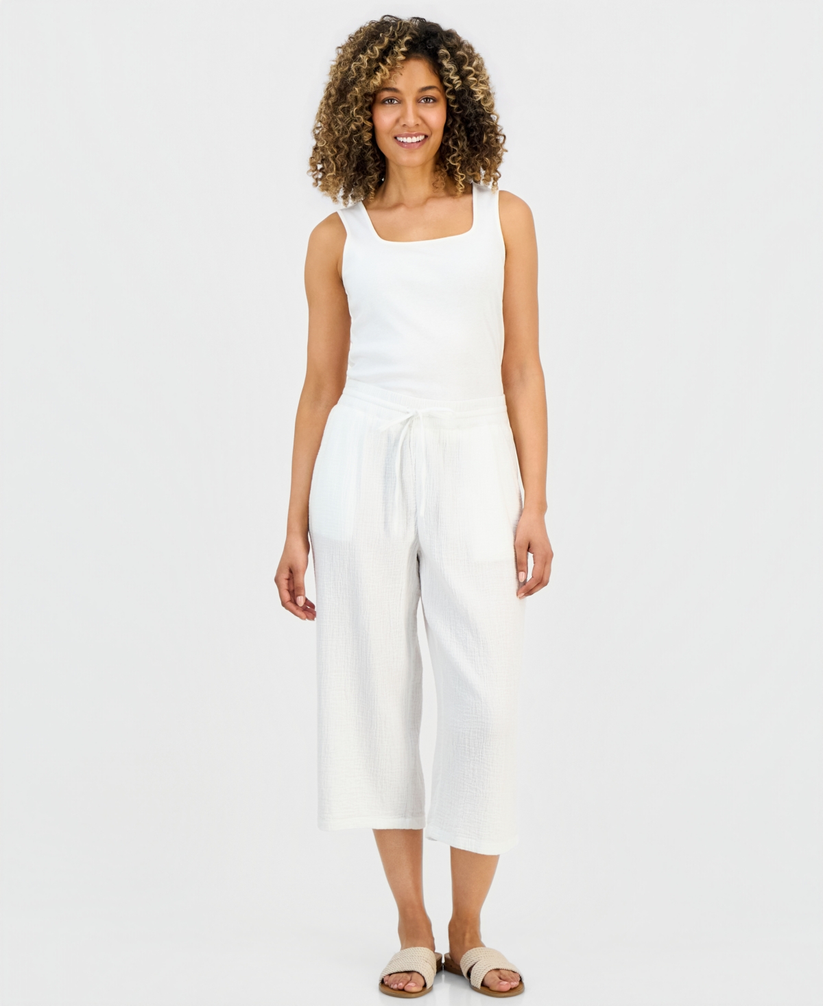 Click here for Style & Co Petite Cotton Gauze Wide-Leg Cropped Pa... prices