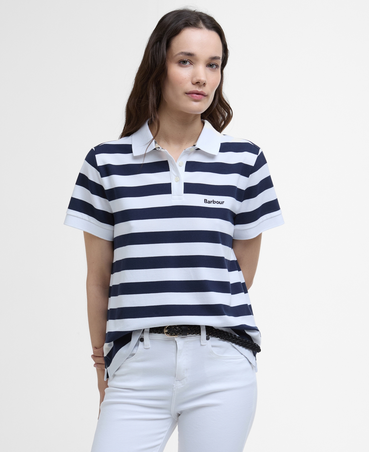 Click here for Barbour Womens Ashbourne Striped Polo Top - Navy S... prices