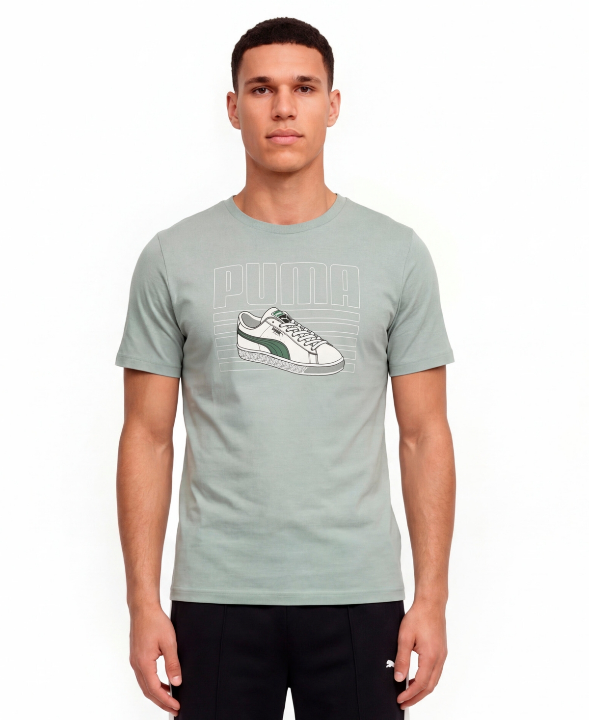 Click here for Puma Mens Sneaker Graphic T-Shirt - Green Fog prices