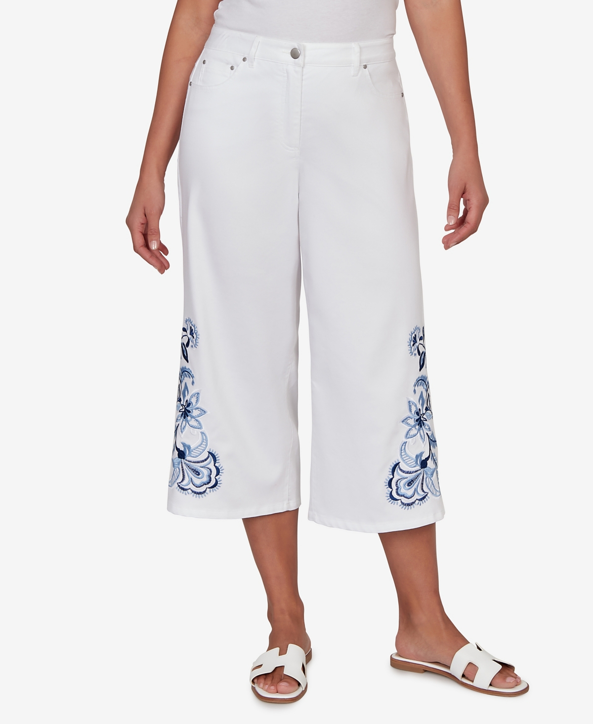 Click here for Ruby Rd. Petite Embroidered-Hem Denim Capri Pants... prices