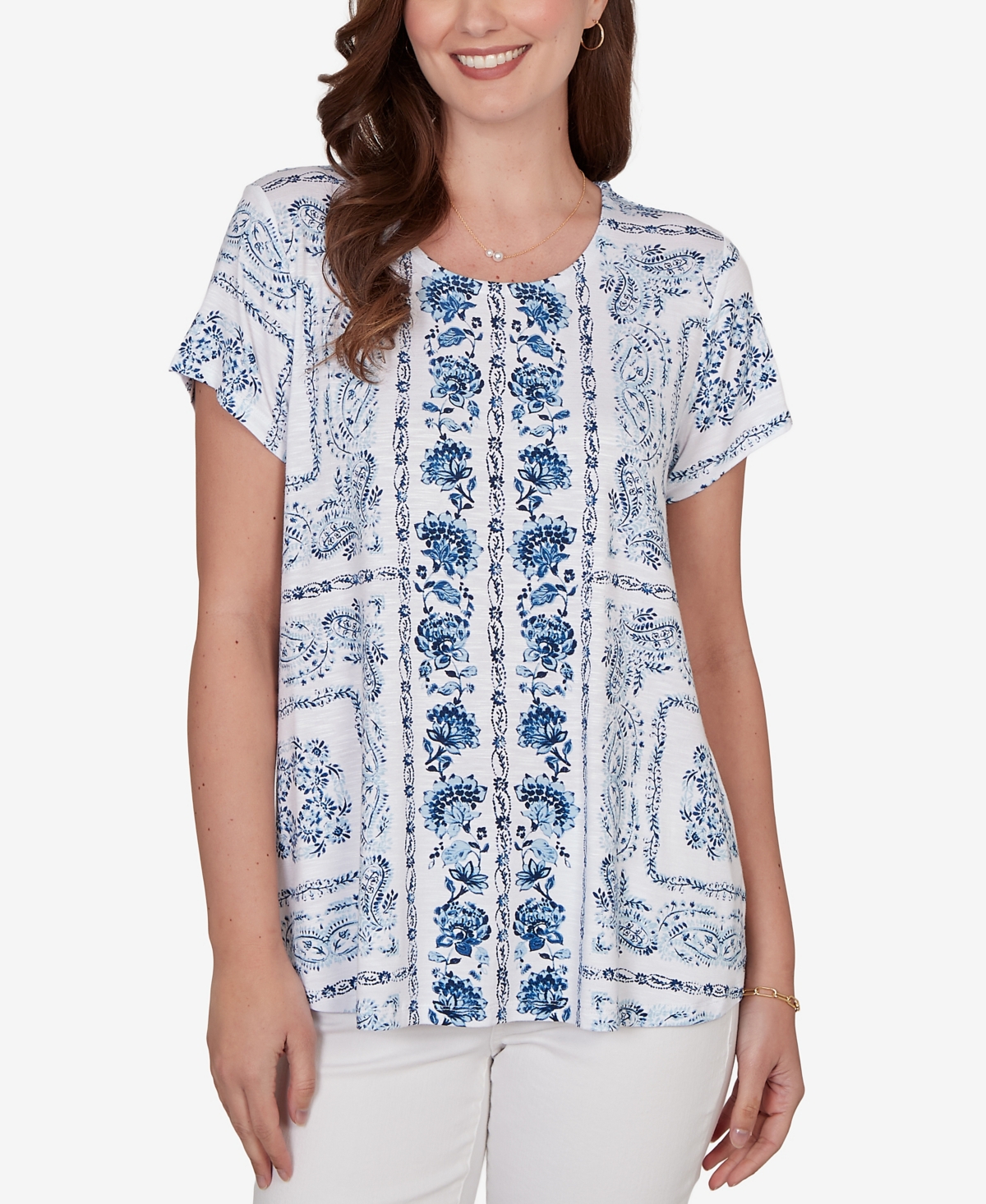 Click here for Ruby Rd. Petite Bandana Print Knit T-Shirt - Porce... prices