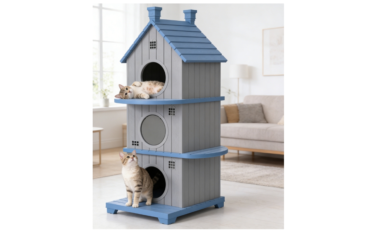 Click here for Zeus and Ruta Three Story Grey Stacked Pet Tower D... prices