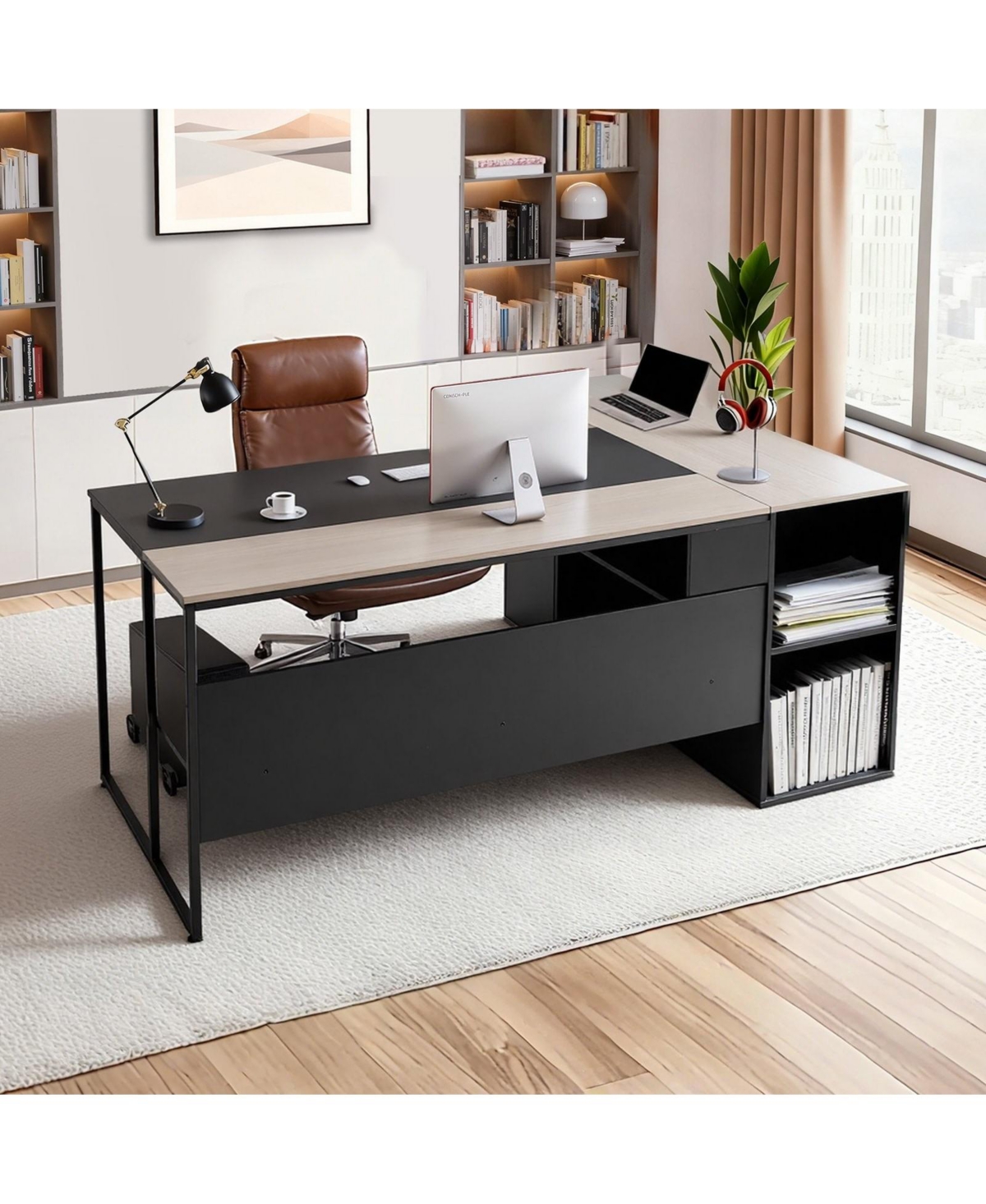 Click here for Gouun L-Shaped Executive Desk with Drawers and Sto... prices
