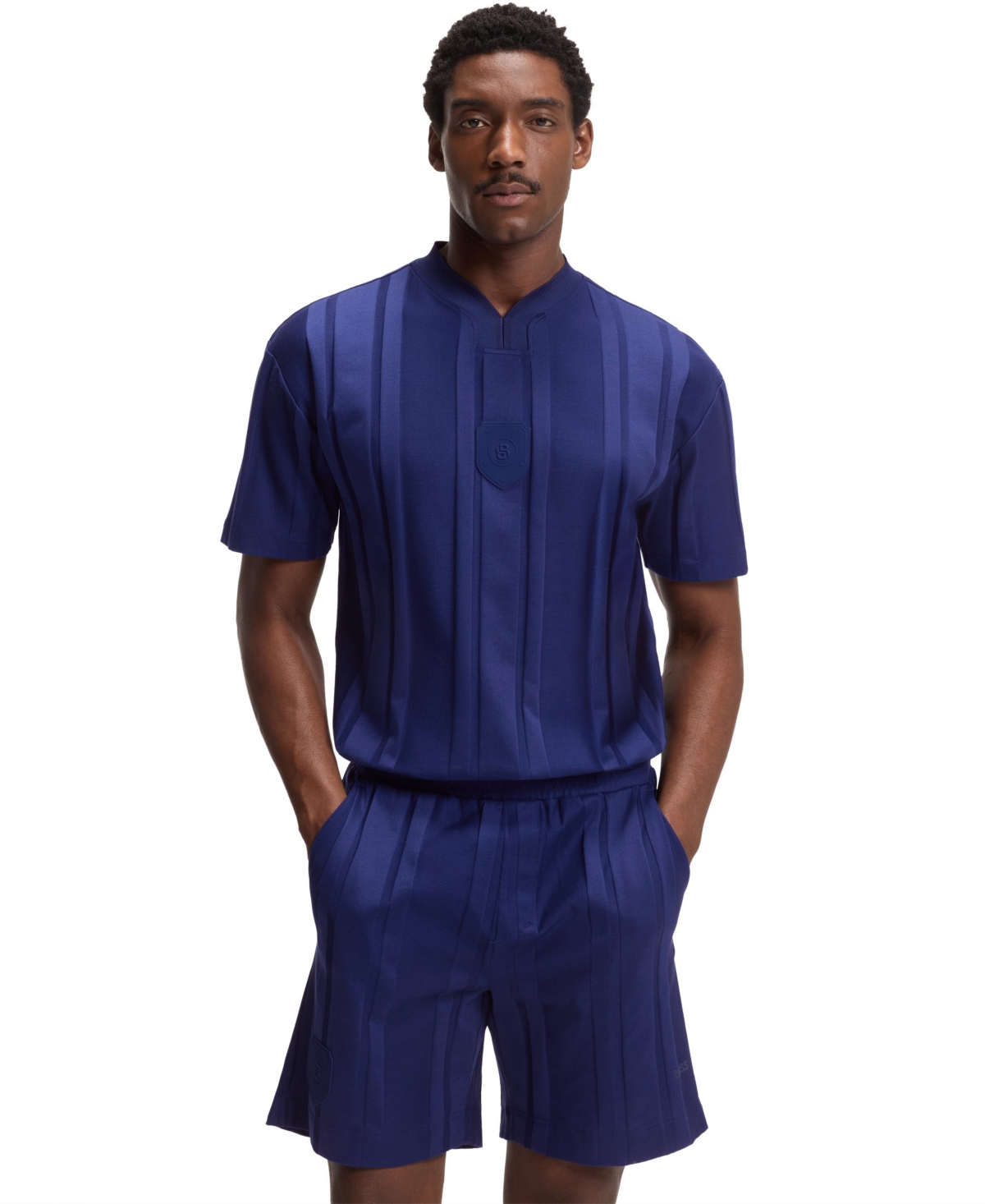 Click here for Boss by Hugo Boss Mens Cotton Textured-Stripe T-Sh... prices