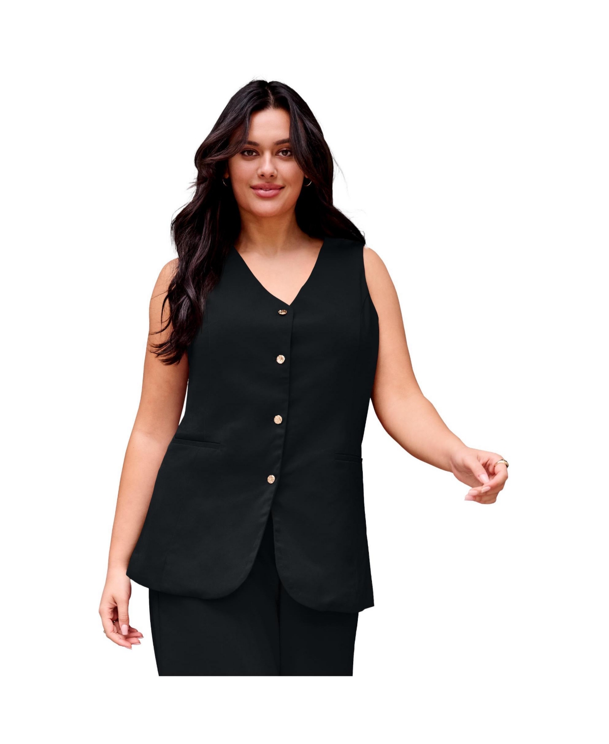 Click here for Avenue Womens Button Front Vest - Black prices