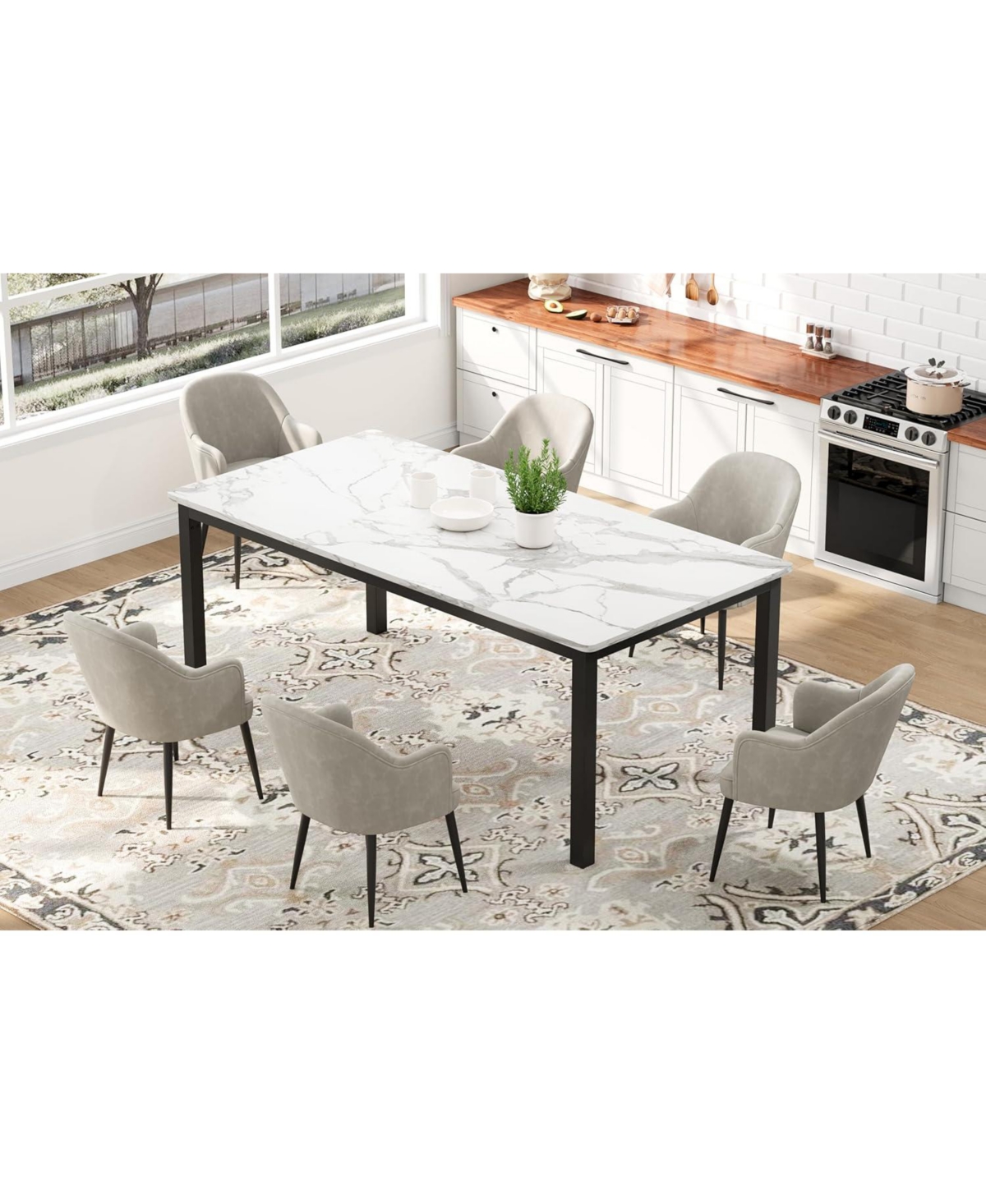 Click here for gaomon 70.8 Wooden Dining Table with Metal Legs -... prices
