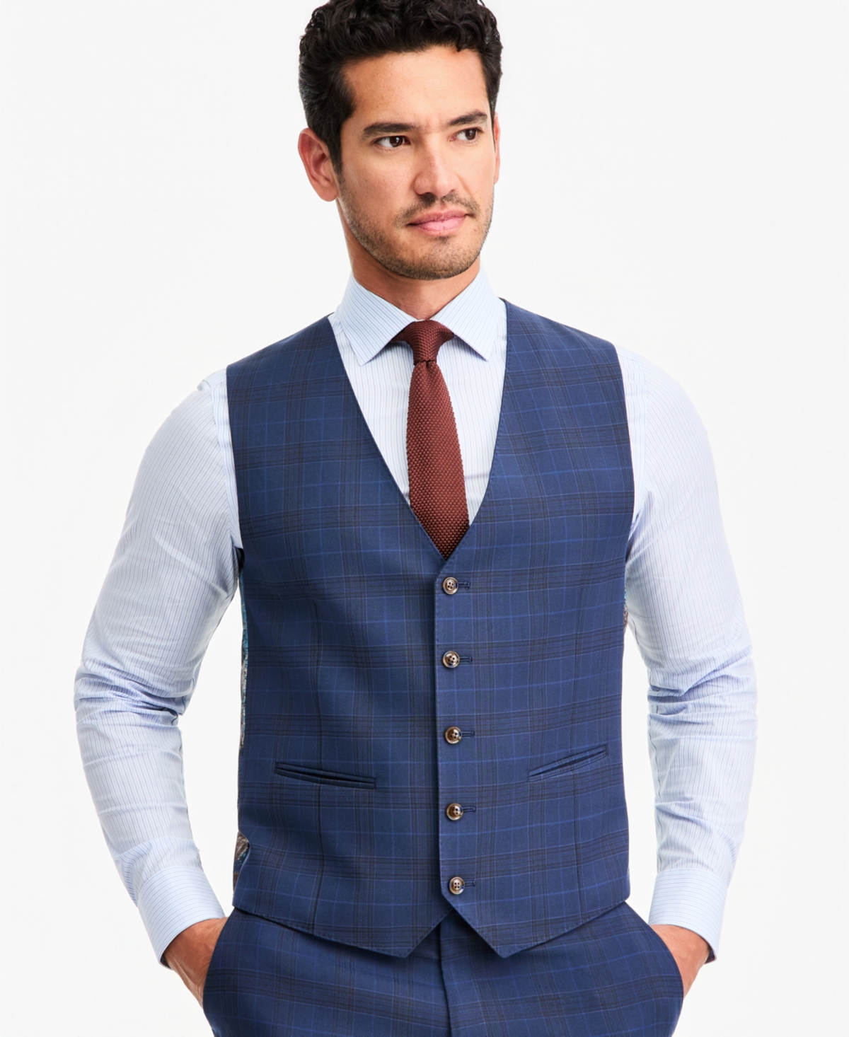 Click here for Tayion Collection Mens Classic-Fit Blue & Red Plai... prices