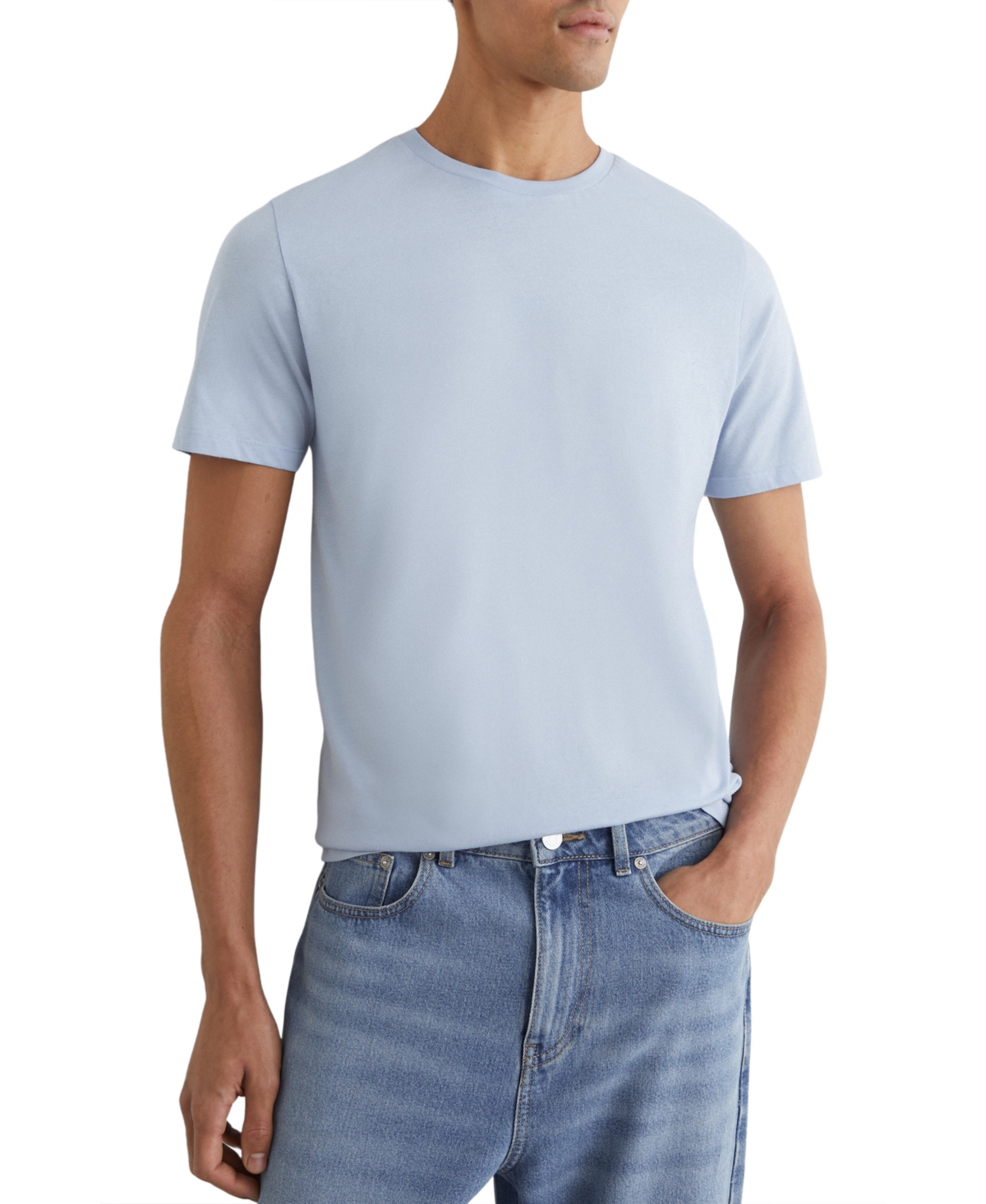 Click here for Reiss Mens Cotton Crew Neck T-Shirt - Soft Blue prices