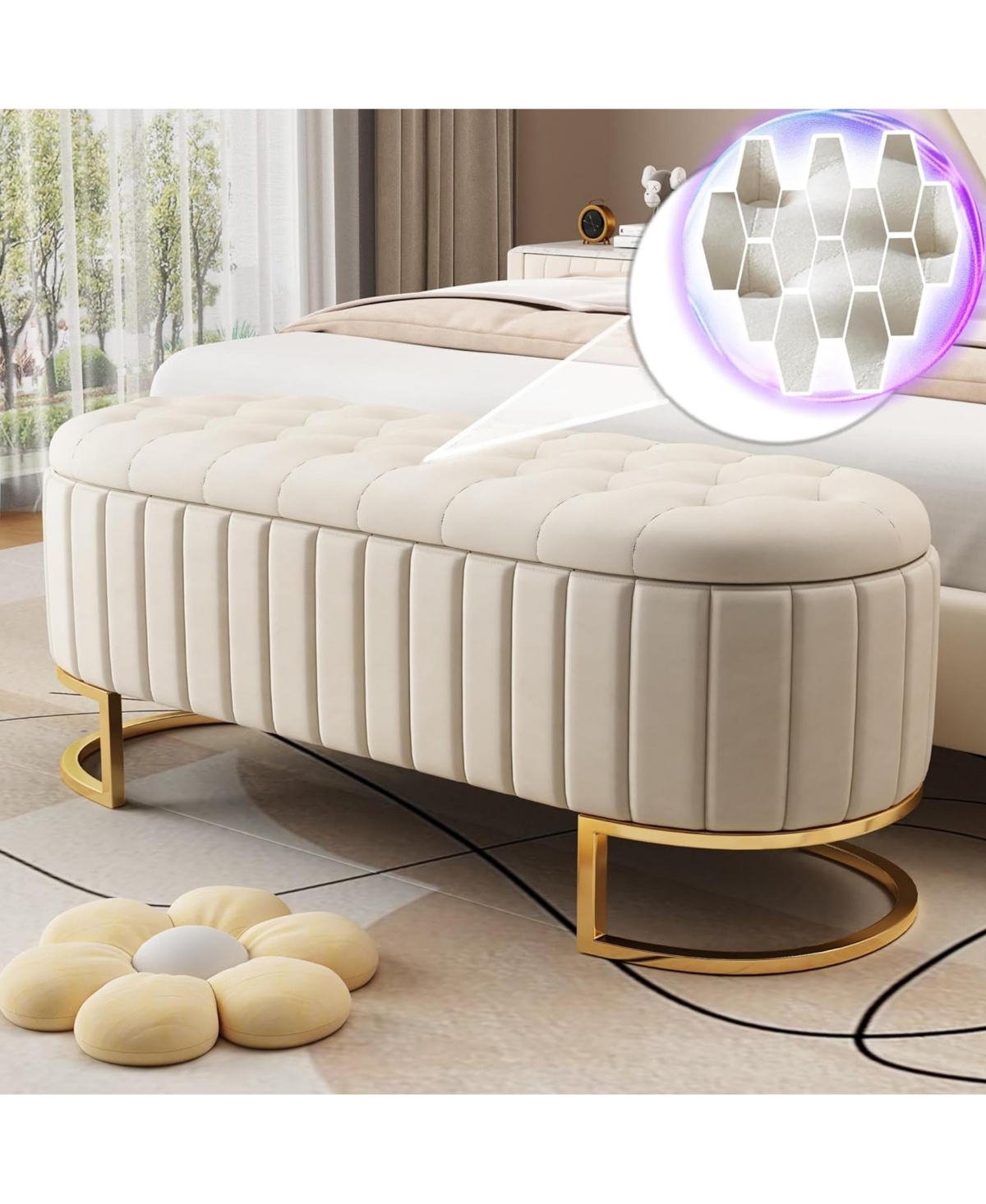 Click here for Rainsken Velvet Upholstered Storage Ottoman with B... prices