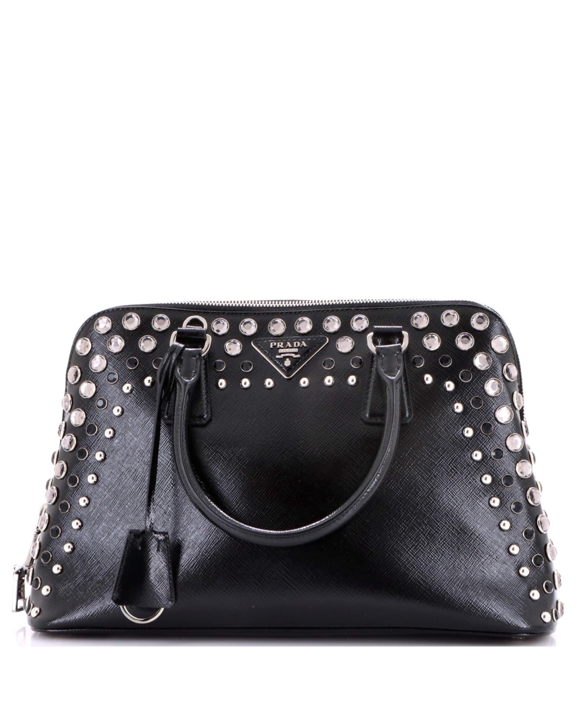 Click here for Pre-Owned Prada Medium Promenade Bag Studded Verni... prices