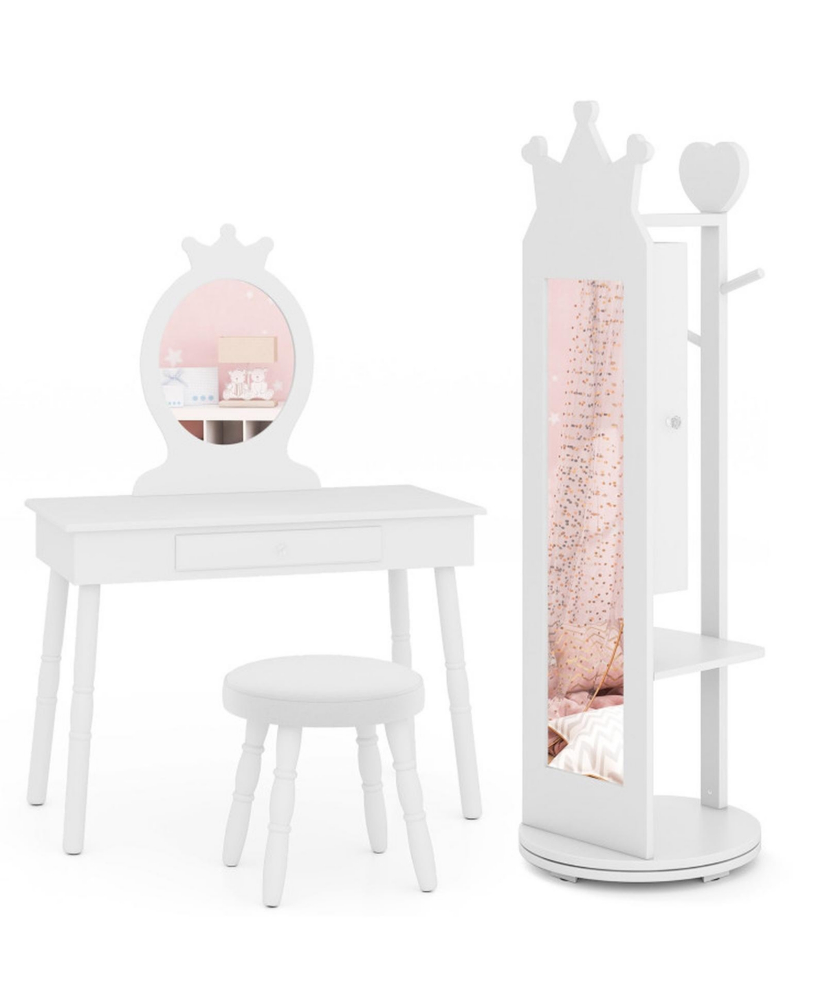 Click here for Gouun Princess Vanity Table and Stool Set with Jew... prices