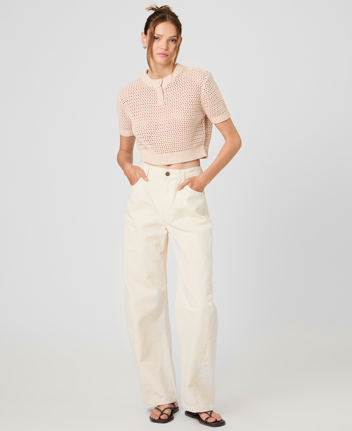 French Connection Womens Knit Short-Sleeve Top - Seashell