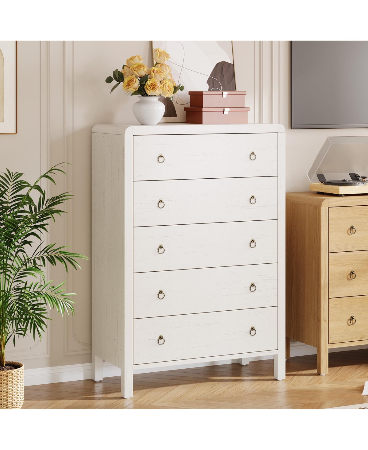 Click here for gaomon Modern 5 Drawer Wooden Dresser Storage Ches... prices