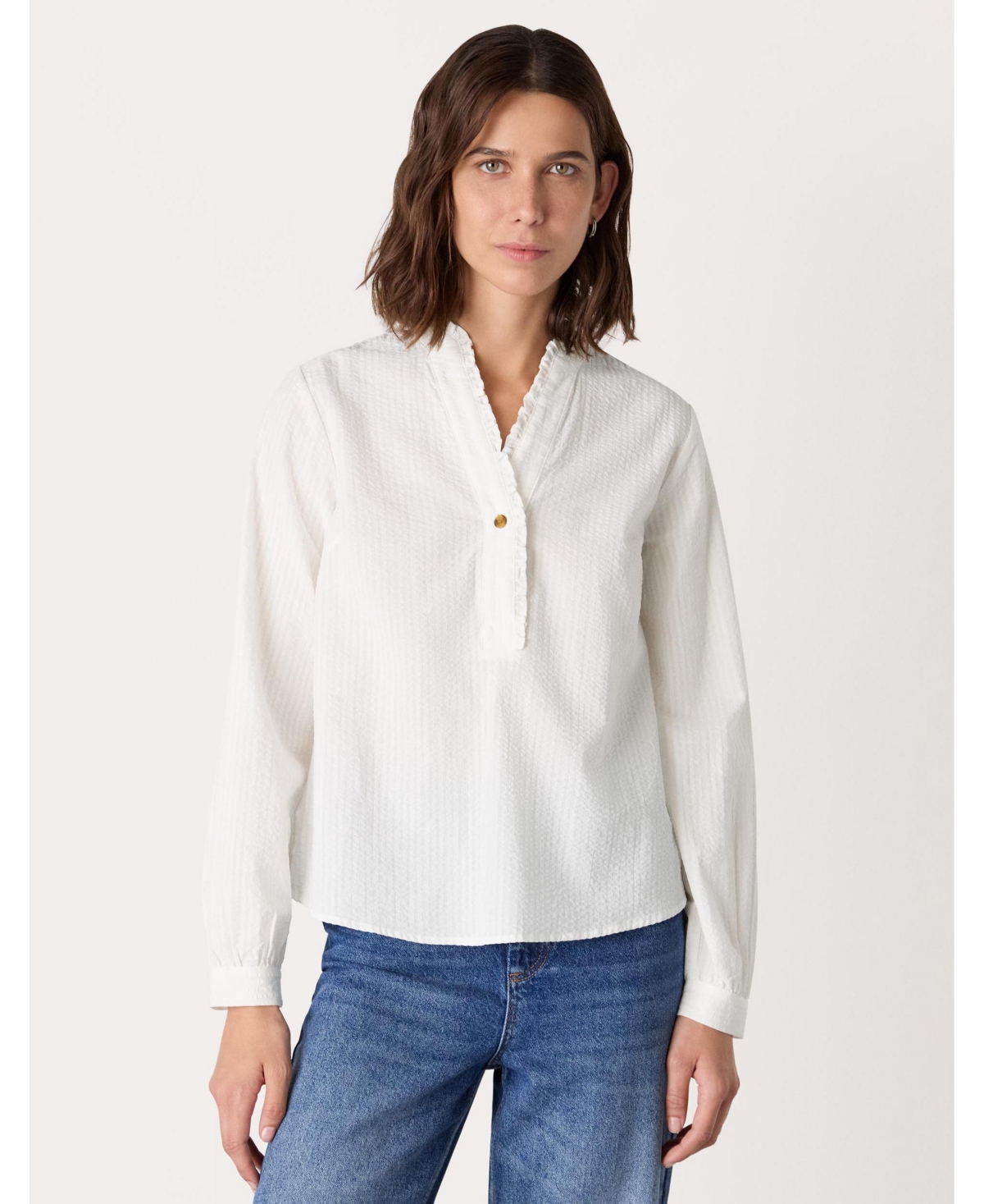 Click here for Whistles Womens Textured Frill Shirt - Open White prices