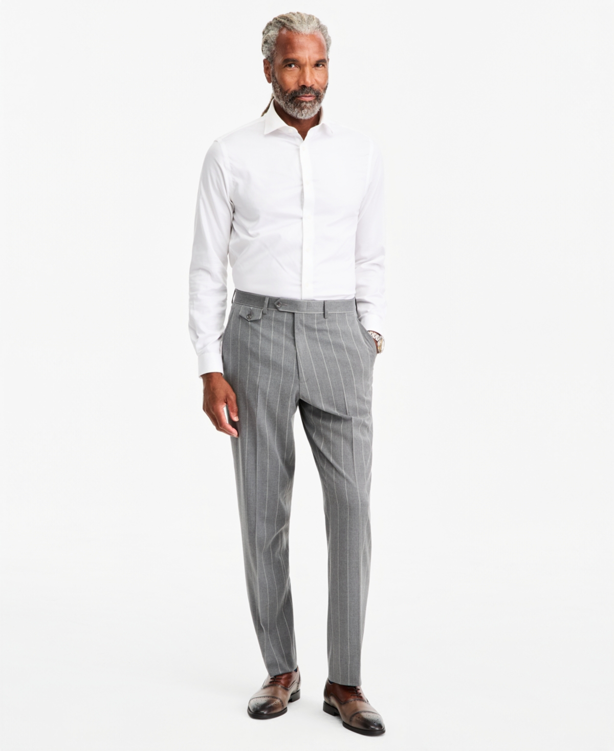 Click here for Tayion Collection Mens Classic-Fit Gray Pinstripe... prices