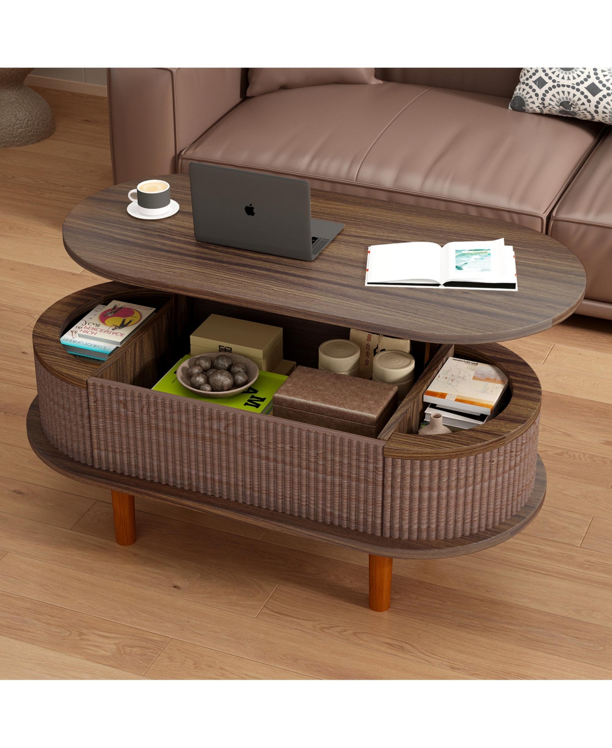 Click here for Rainsken Fluted Lift Top Coffee Table  Modern Oval... prices