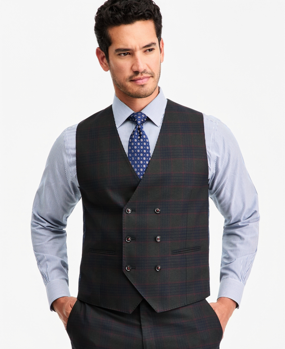 Click here for Tayion Collection Mens Classic-Fit Green Plaid Sui... prices