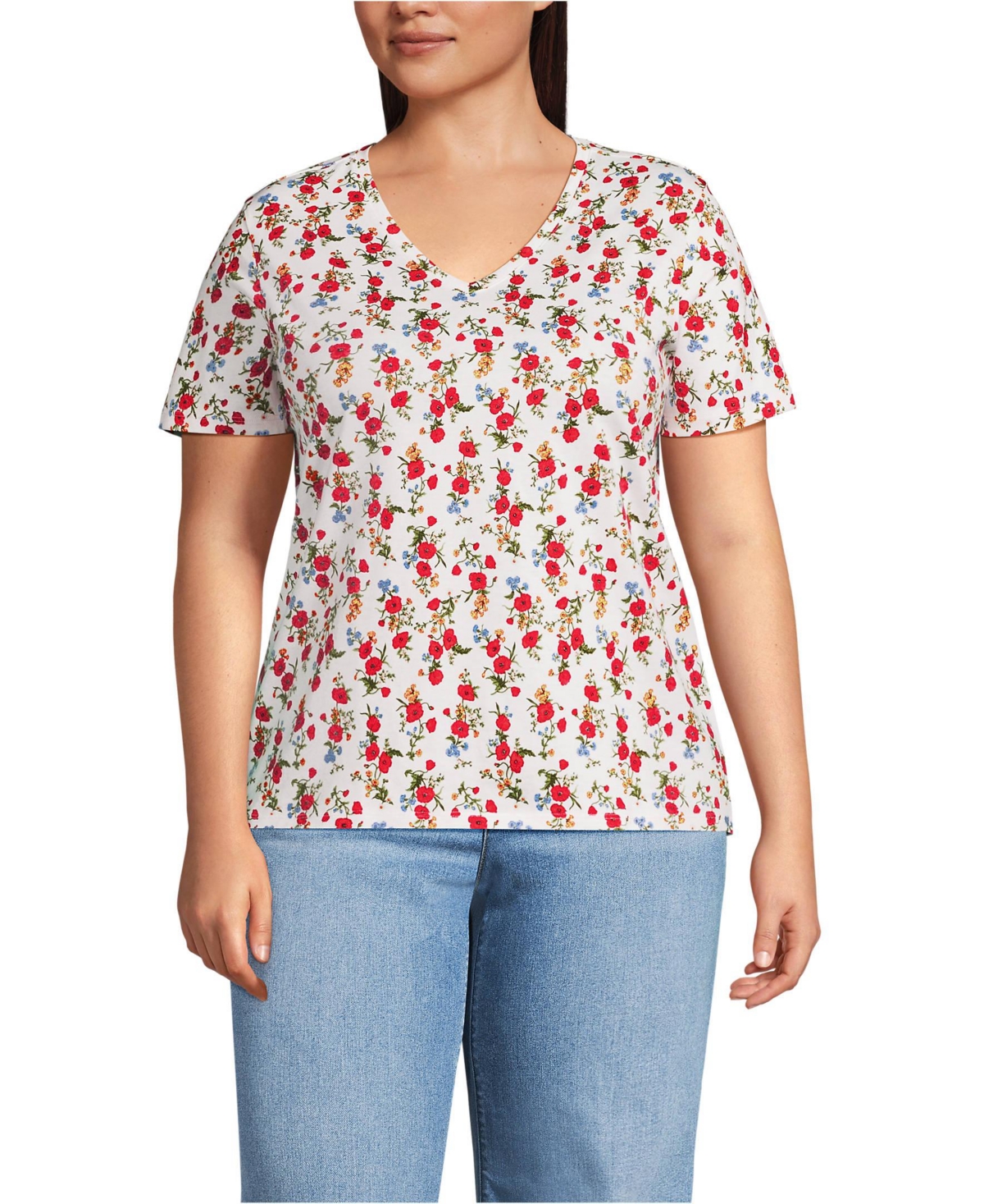 Click here for Lands End Plus Size Relaxed Supima Cotton V-Neck T... prices