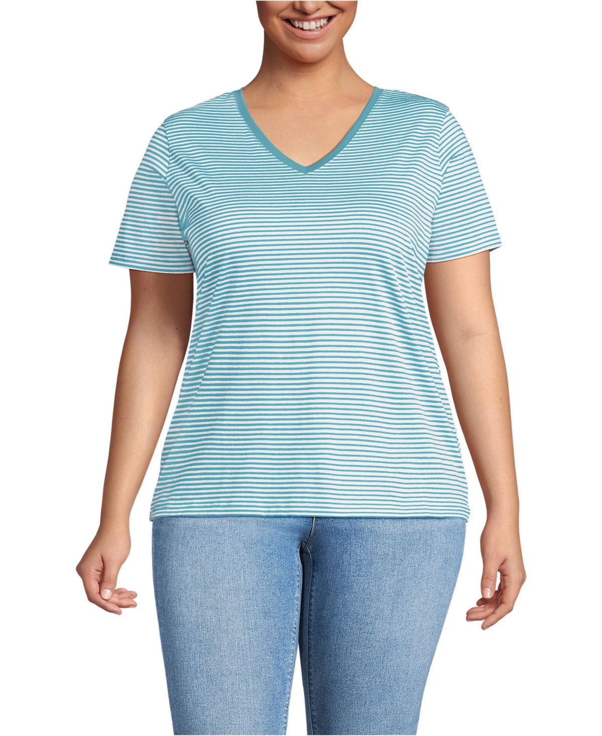 Click here for Lands End Plus Size Relaxed Supima Cotton V-Neck T... prices