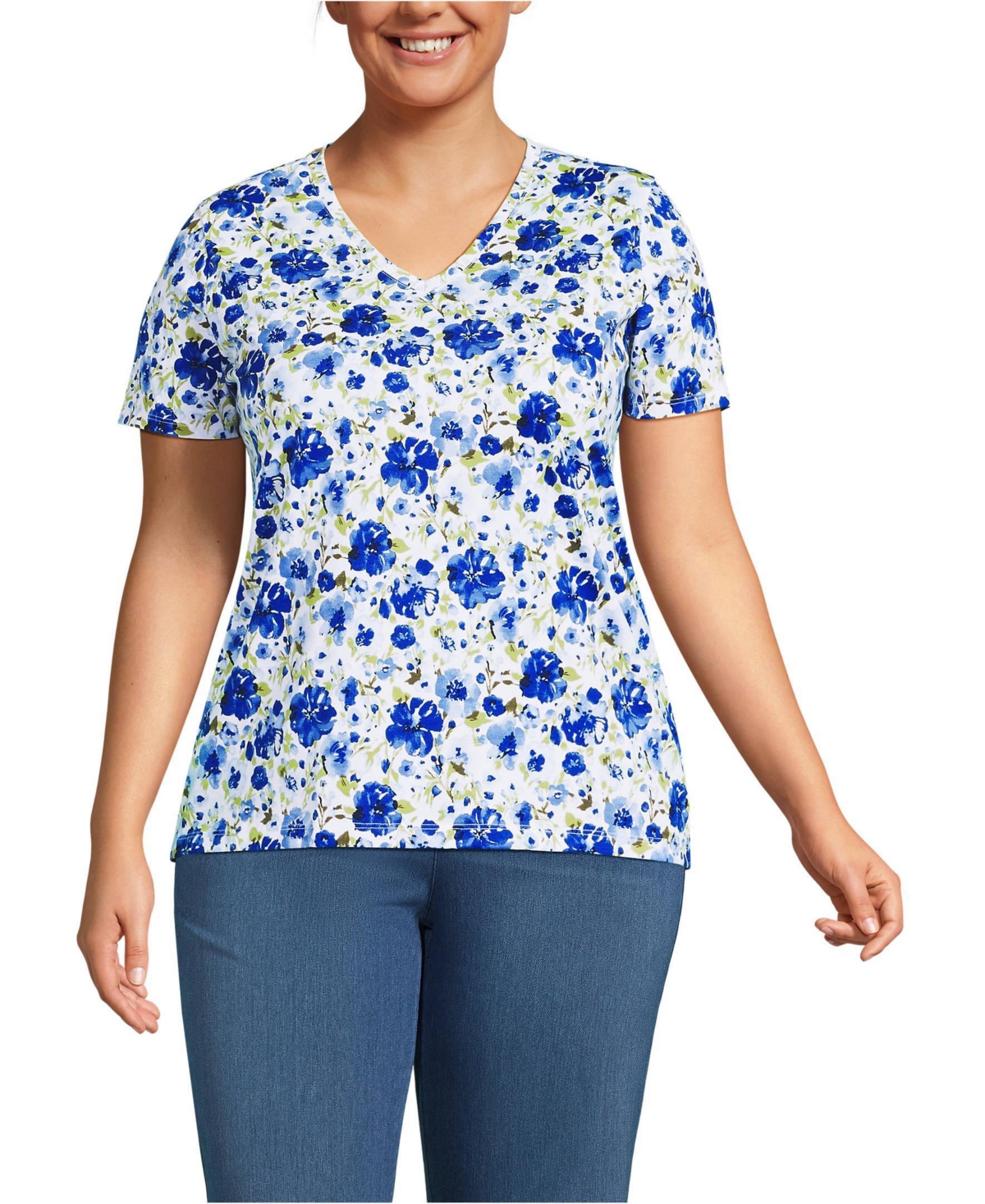Click here for Lands End Plus Size Relaxed Supima Cotton V-Neck T... prices