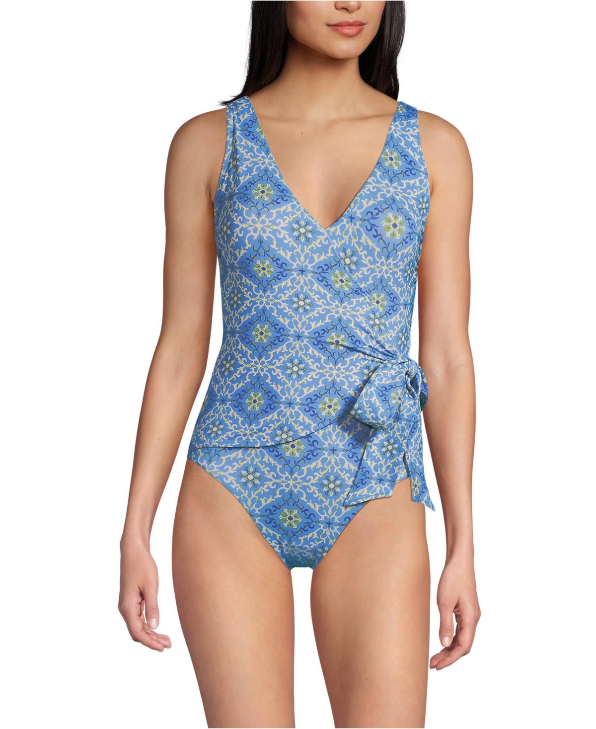 Click here for Lands End Womens Side Tie Wrap One Piece Swimsuit... prices