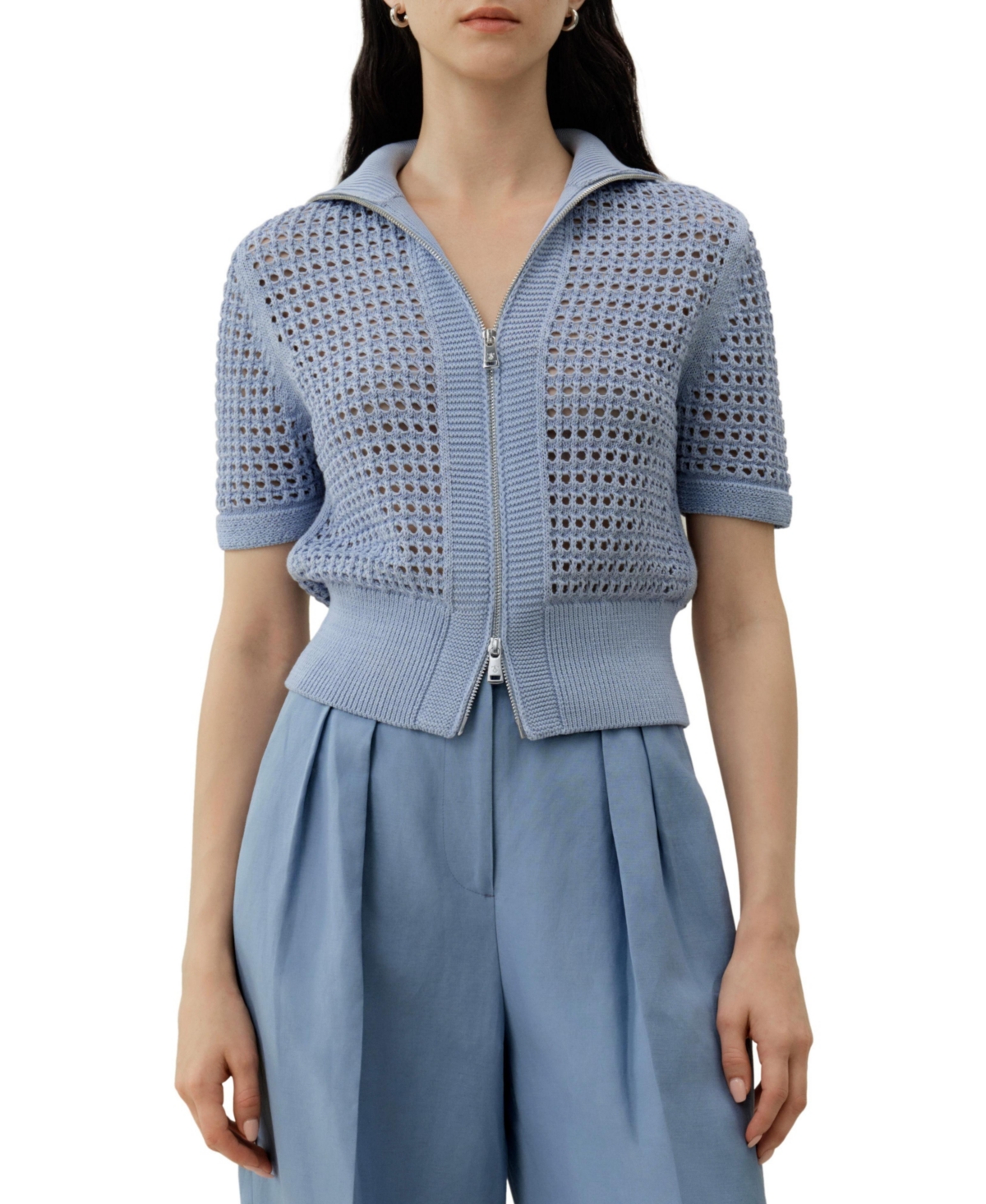 Click here for Lilysilk Womens Toscana Pointelle Knit Double-Zip... prices