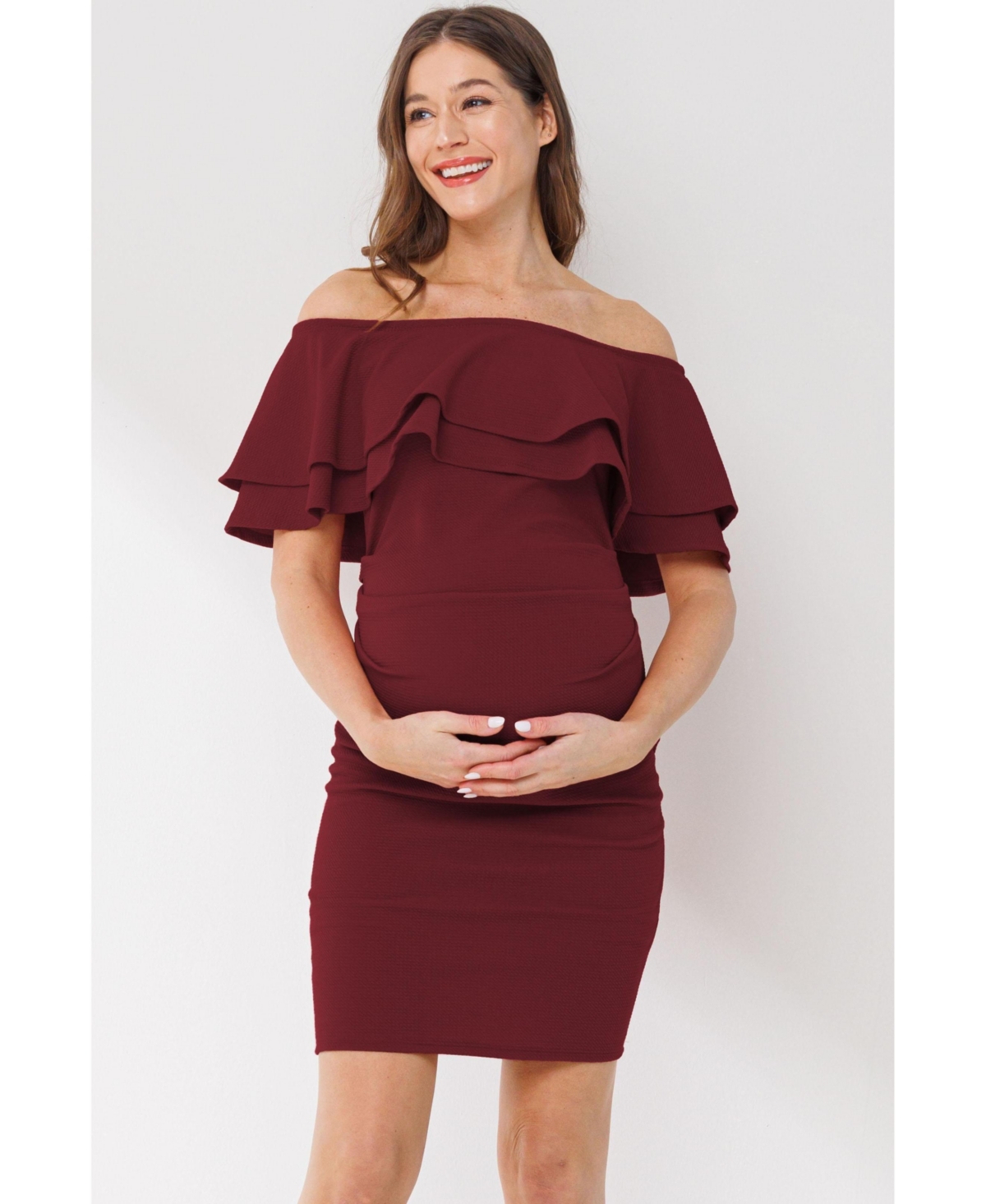 Click here for Hello Miz Maternity Off-the-Shoulder Bodycon Ruche... prices