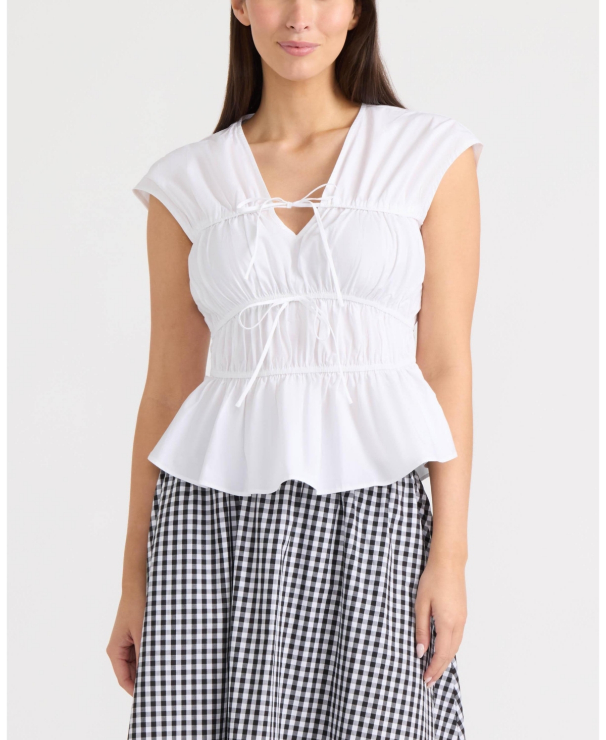 Click here for Ellen Tracy Womens Shirred Sleeveless Top with Fro... prices