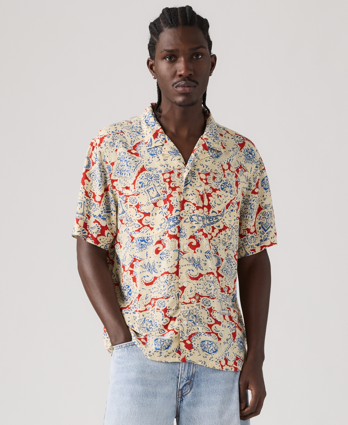 Click here for Levis Mens Relaxed-Fit Camp Collar Shirt - Red prices