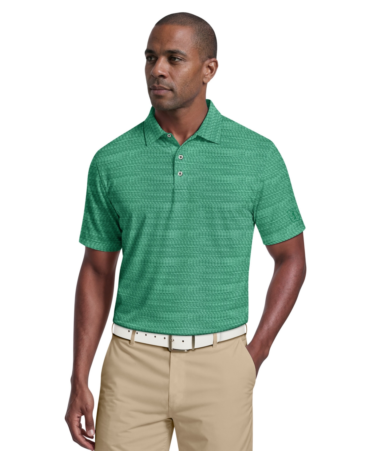 Click here for Pga Tour Mens Jacquard Micro Golf Polo Shirt - Eme... prices