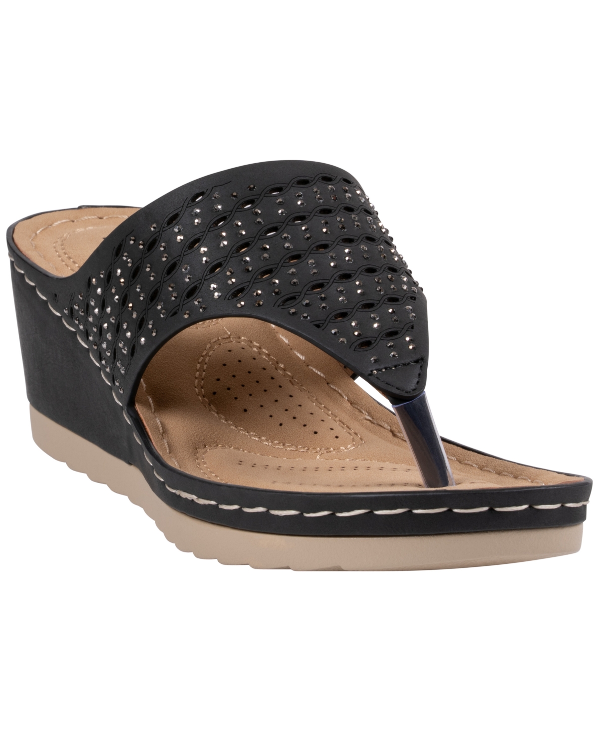 Click here for Gc Shoes Womens Dannay Embellished Thong Wedge San... prices