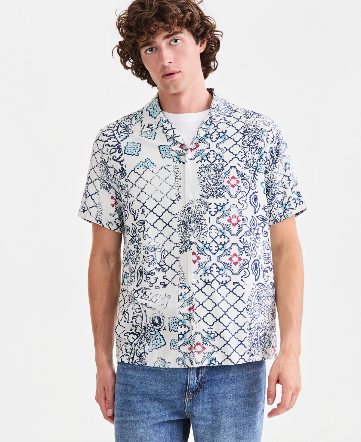 Click here for Sun + Stone Mens Paisley Patchwork Short-Sleeve Ca... prices