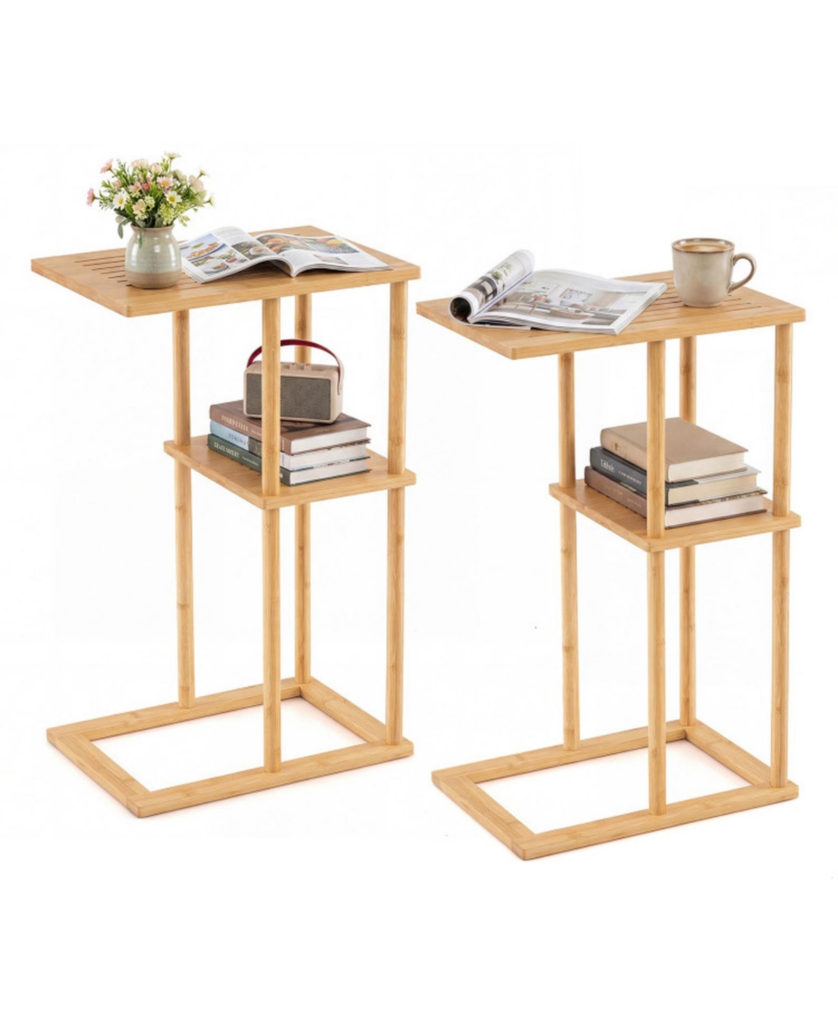 Click here for Gouun Set of 2 Bamboo Side Tables with 2-Tier Stor... prices