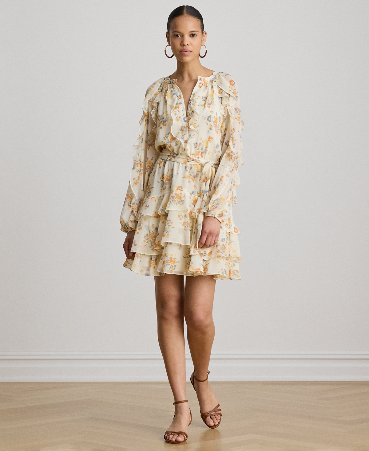 Click here for Lauren Ralph Lauren Petite Band Collar Floral Ruff... prices