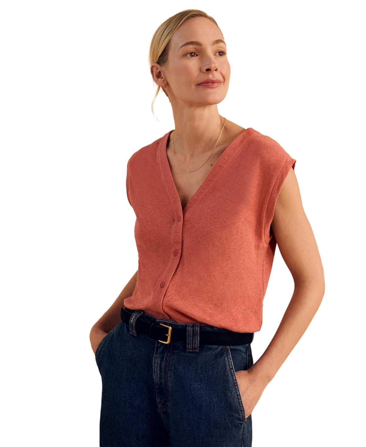Click here for Celtic & Co. Womens Button Through Top - Redwood prices