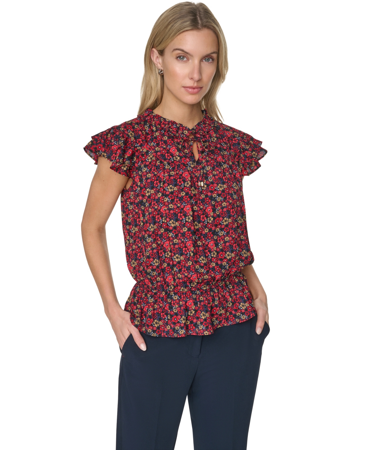 Click here for Tommy Hilfiger Womens Peplum Flutter-Sleeve Pull-O... prices
