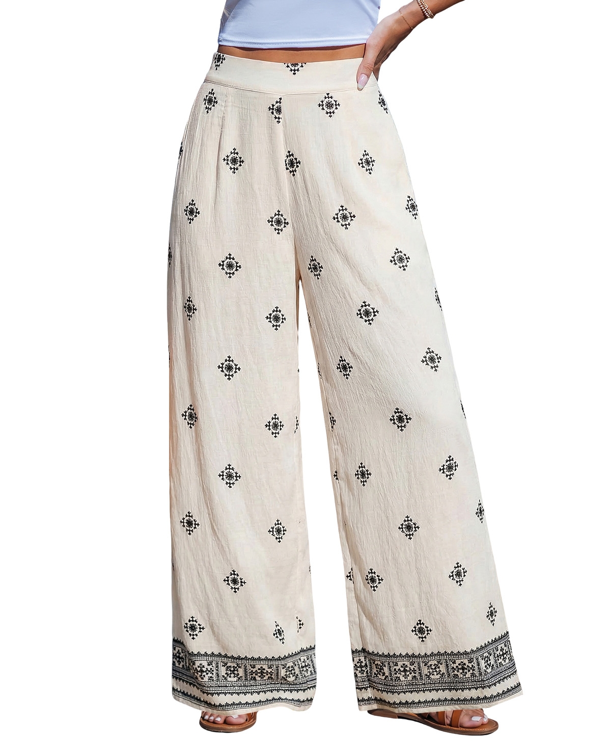 Click here for Cupshe Womens Easy Living Ornate Pants - White prices