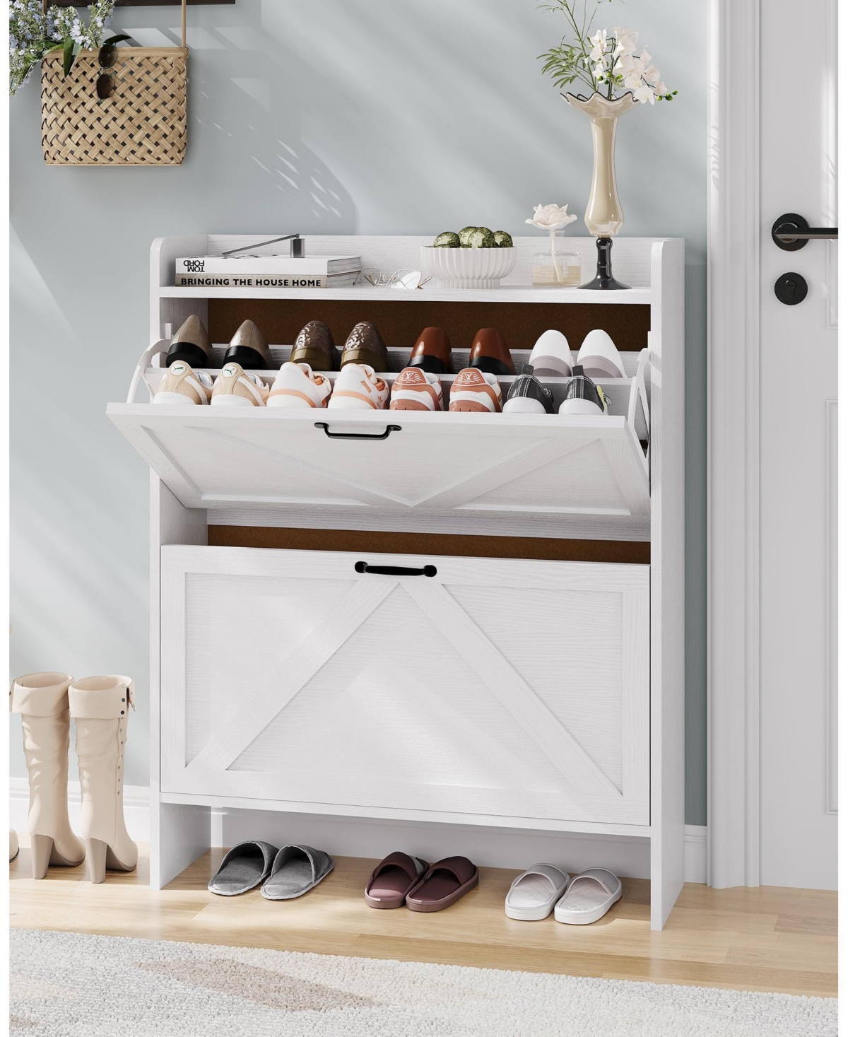 Click here for homfan Farmhouse Shoe Cabinet with 2 Flip Drawers... prices