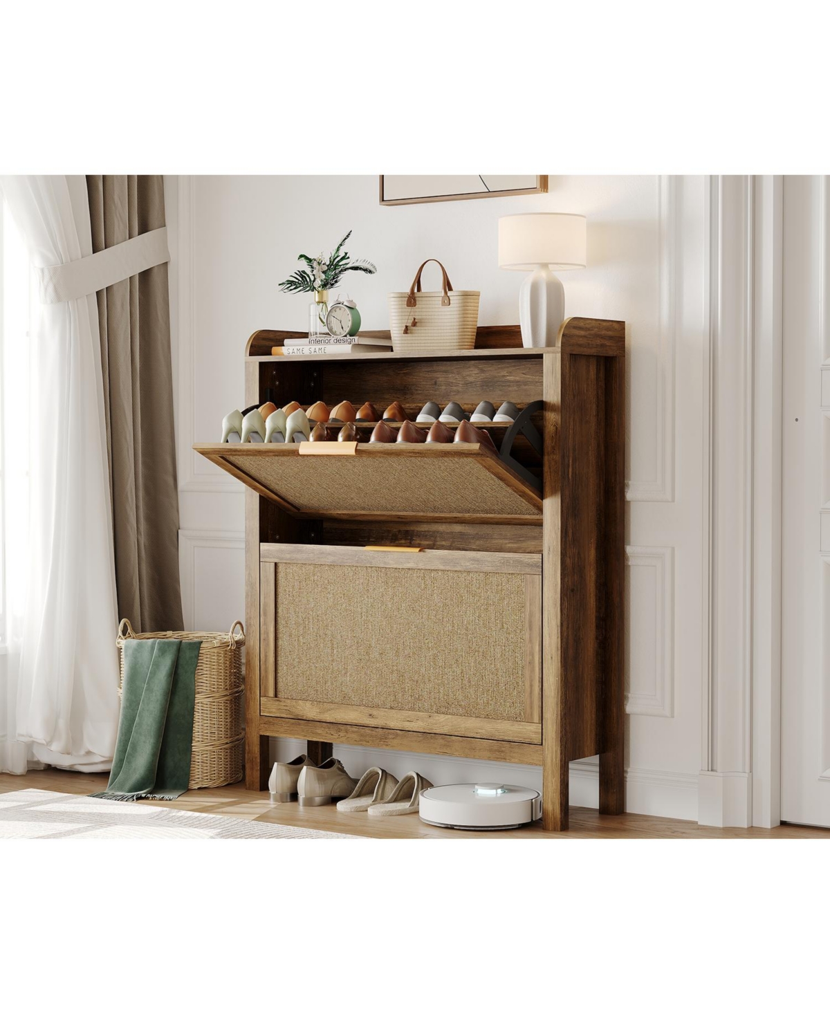 Click here for homfan Farmhouse Rattan Shoe Cabinet with 2 Flip D... prices