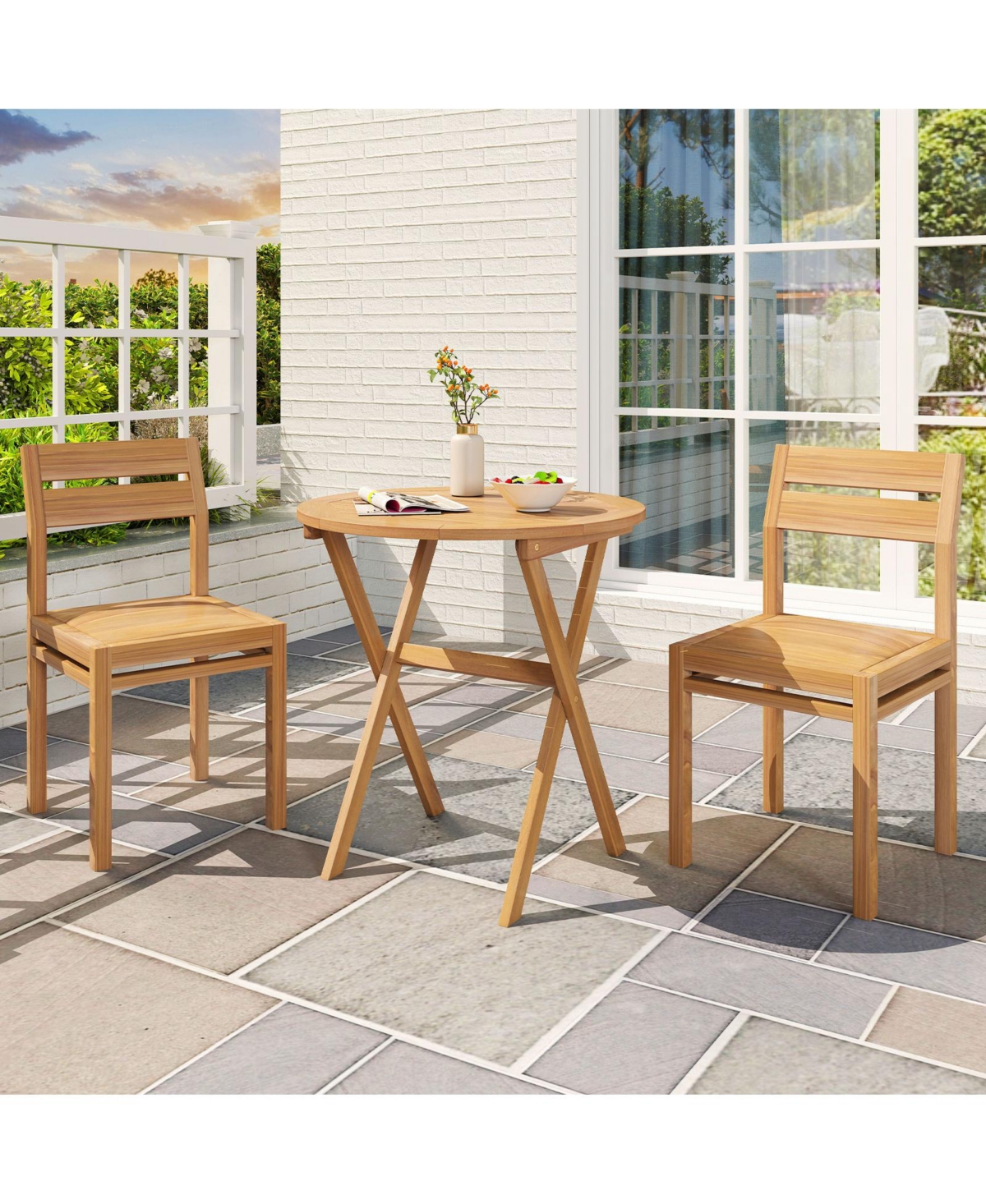 Click here for sumyeg Outdoor Side Table with Slatted Top and X-S... prices