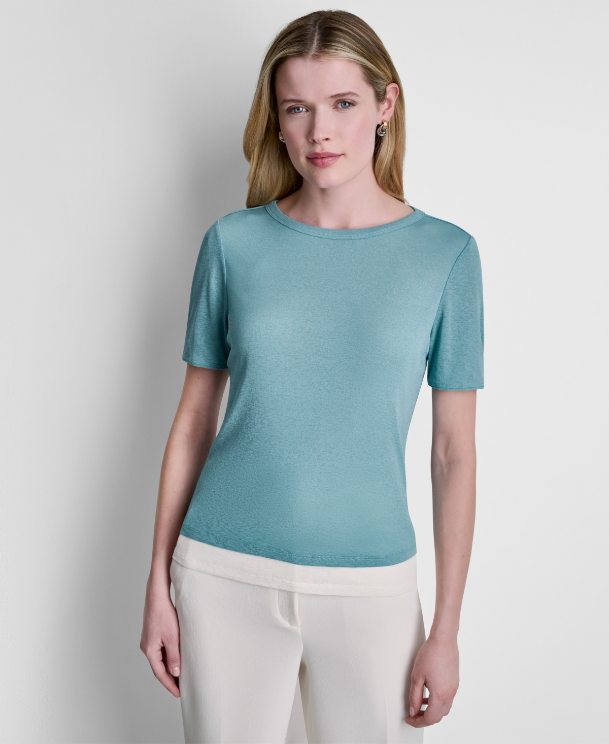 Click here for Dkny Womens Short-Sleeve Crew Neck Top - Cameo Blu... prices